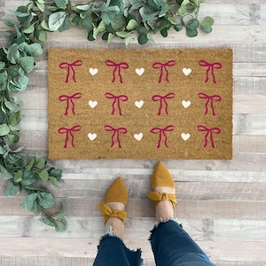 Pink Bow Doormat Outdoor, Cute Door Mat, Heart Doormat, Birthday Gift for Her, Cottagecore Decor ...