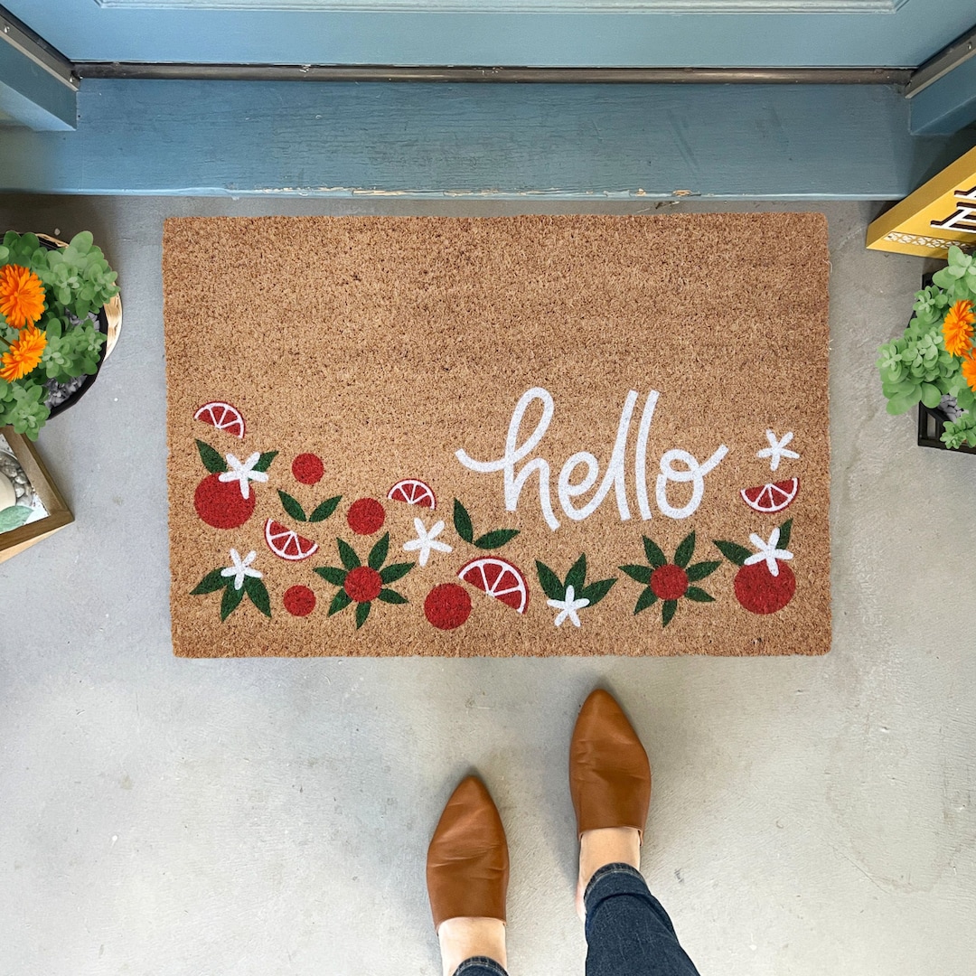 Orange Doormat for Summer, Colorful Doormat, Orange Blossom Decor, Cute ...