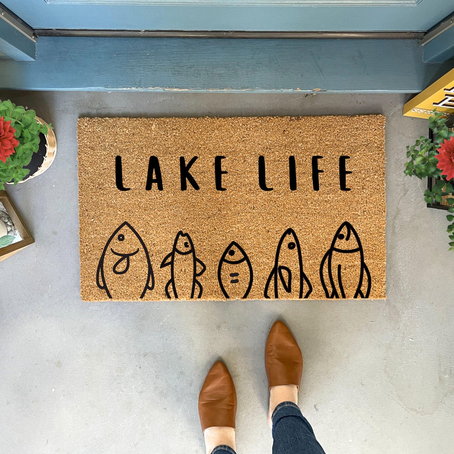 Lake Life Doormat With Fish, Outdoor Welcome Mat for Lakehouse, Cabin ...
