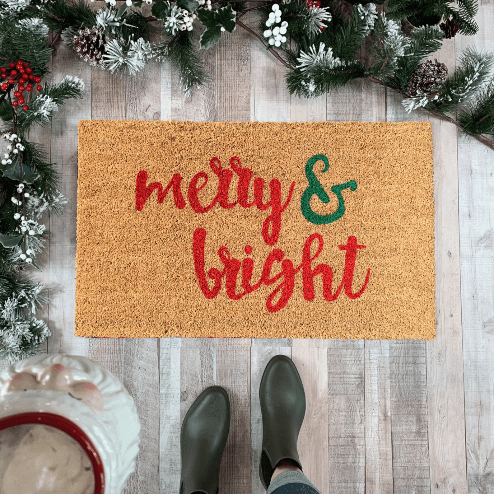 Christmas Doormat, Merry and Bright Doormat, Christmas Decor for Porch ...