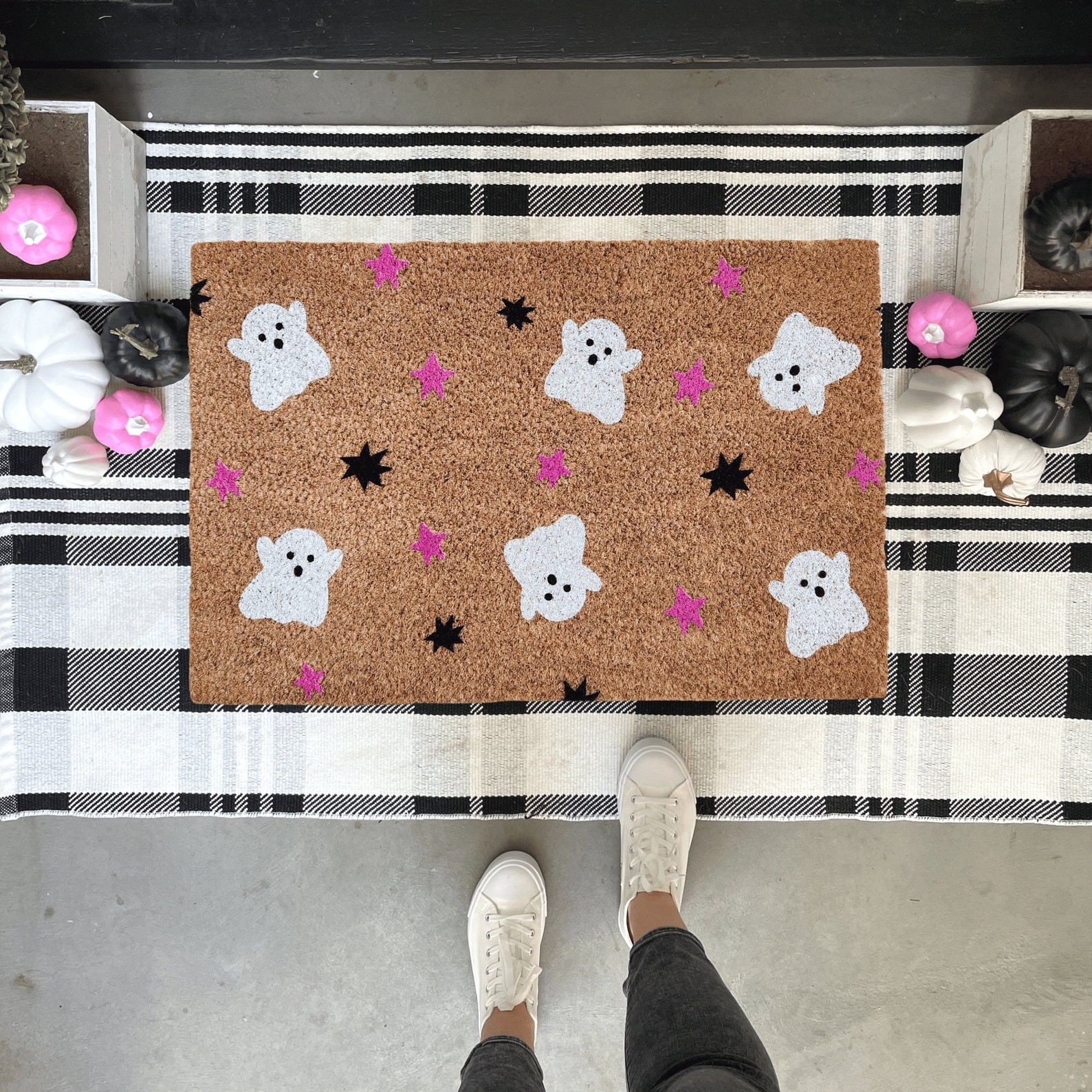Pink Halloween Doormat, Ghost Welcome Mat, Halloween Decor Outdoor ...