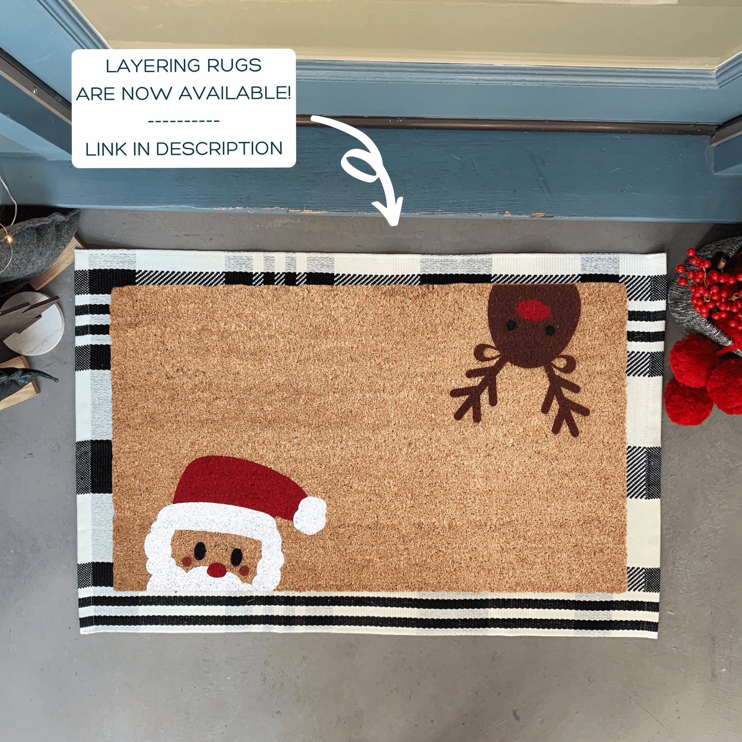 Santa Doormat, Winter Doormat, Christmas Doormat Reindeer, Holiday Door ...