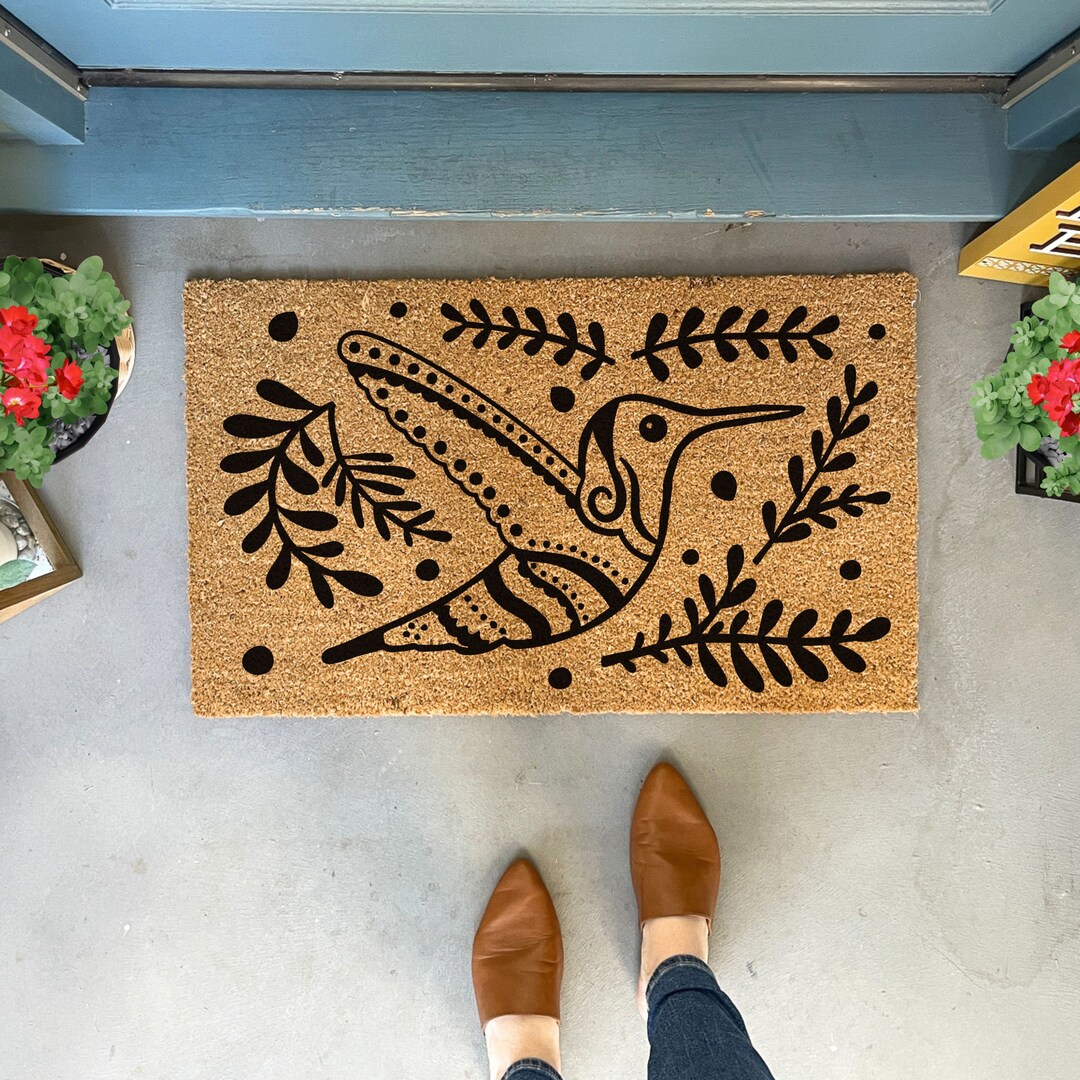 Hummingbird Doormat, Floral Door Mat, Spring Doormat Boho, Summer Porch ...