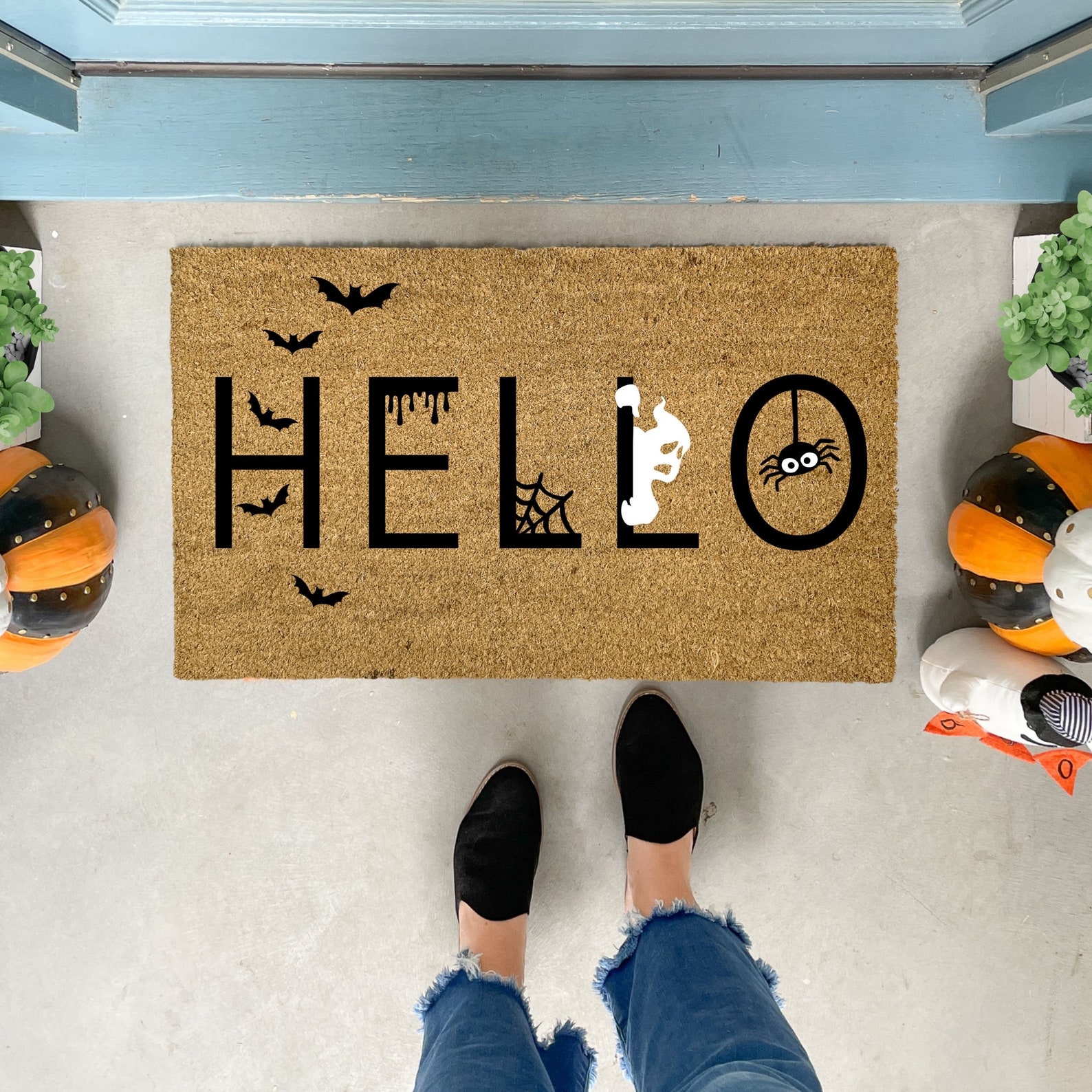 Halloween Doormat Ghost, Outdoor Door Mat, Halloween Front Porch Decor ...