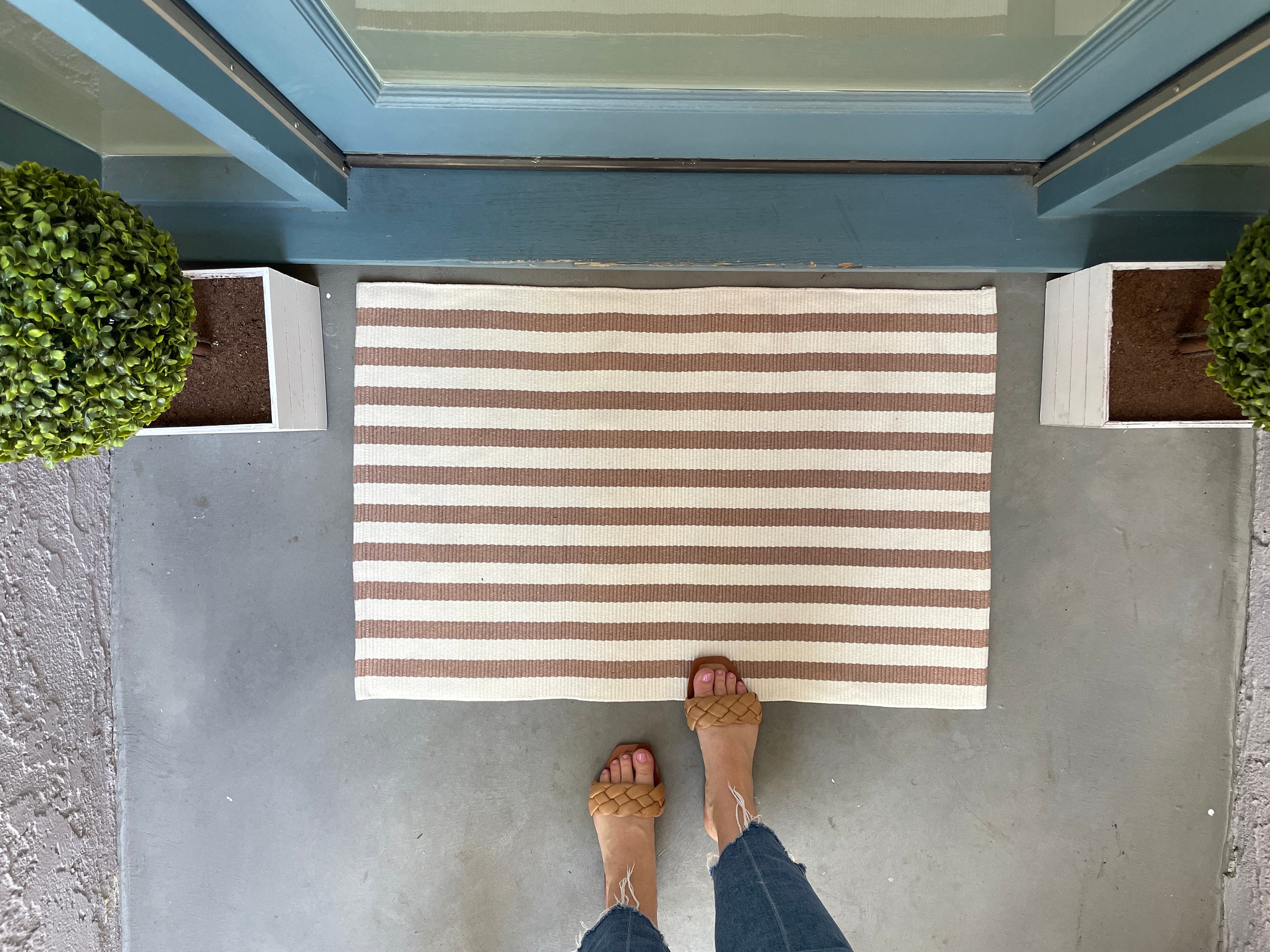 Entryway Rug / Tan and White Striped Rug / Doormat Layering | Etsy