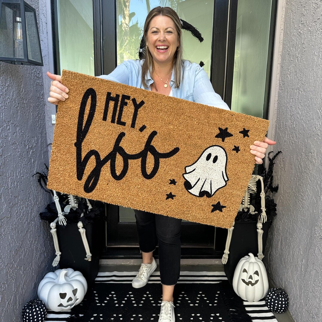 Hey Boo Doormat Halloween, Ghost Doormat Large, Outdoor Halloween Decor ...