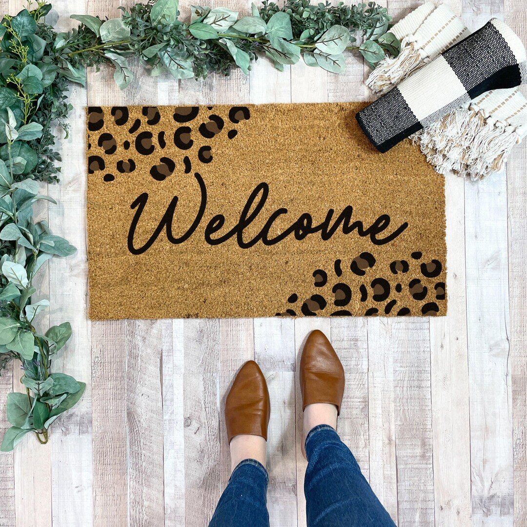 Cheetah Print Welcome Doormat, Leopard Print Doormat, Boho Entry Rug ...