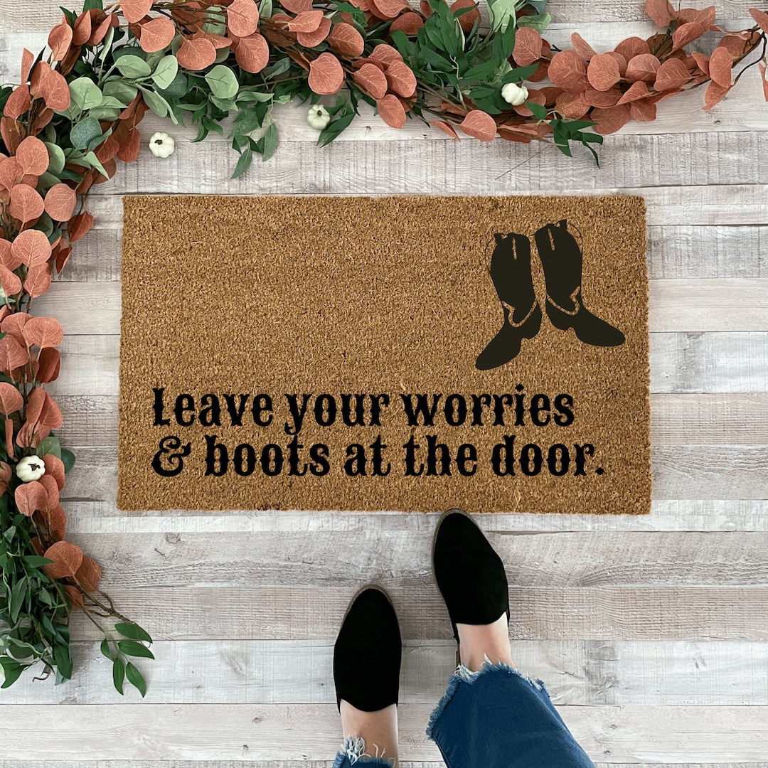 Western Doormat, Cowboy Boots Door Mat, Leave Your Worries at the Door ...