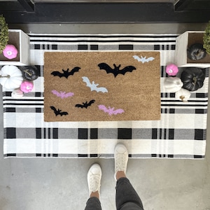 Halloween Doormat, Bat Welcome Mat, Pink Halloween Decor Outdoor, Fall ...
