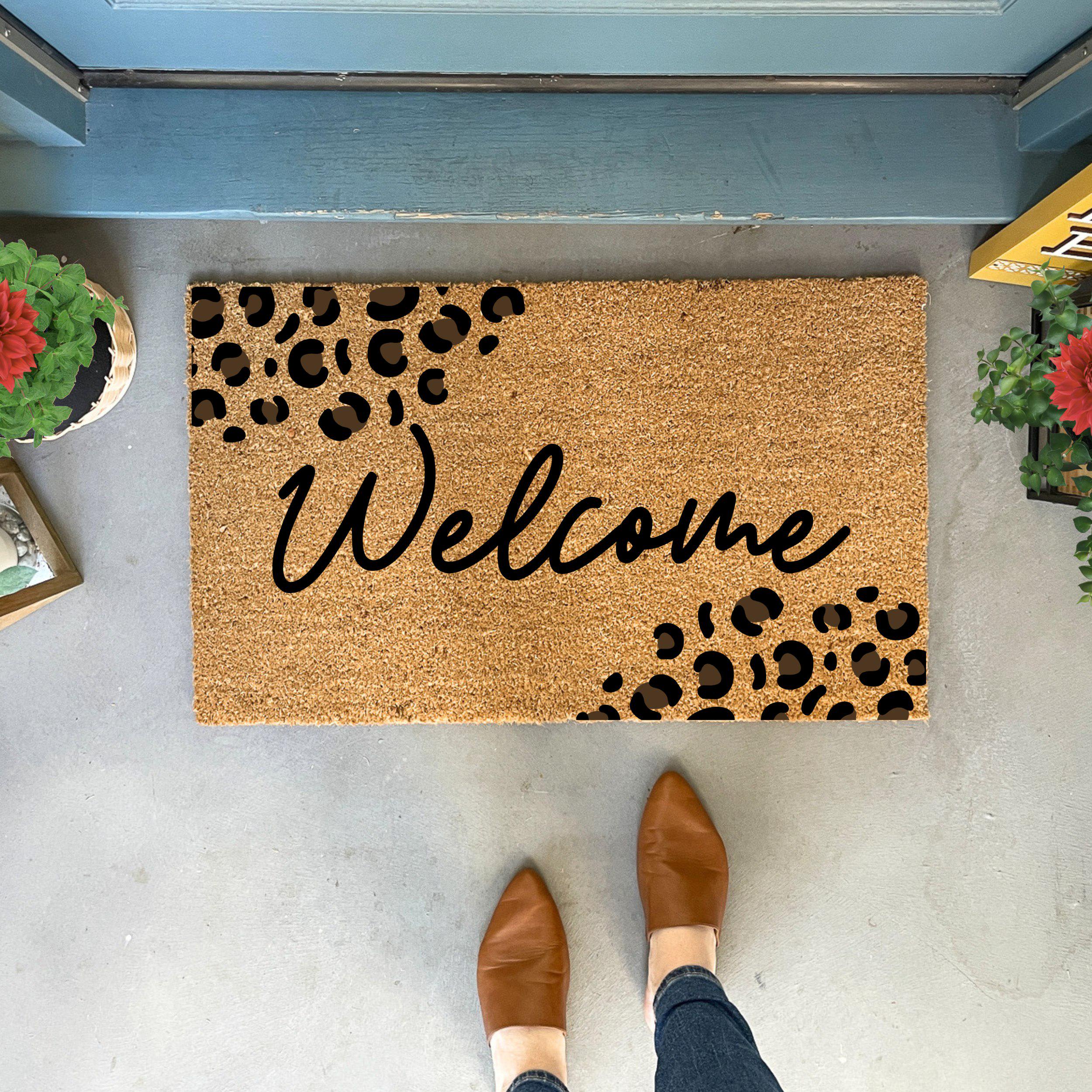 Cheetah Print Welcome Doormat, Leopard Print Doormat, Boho Entry Rug ...