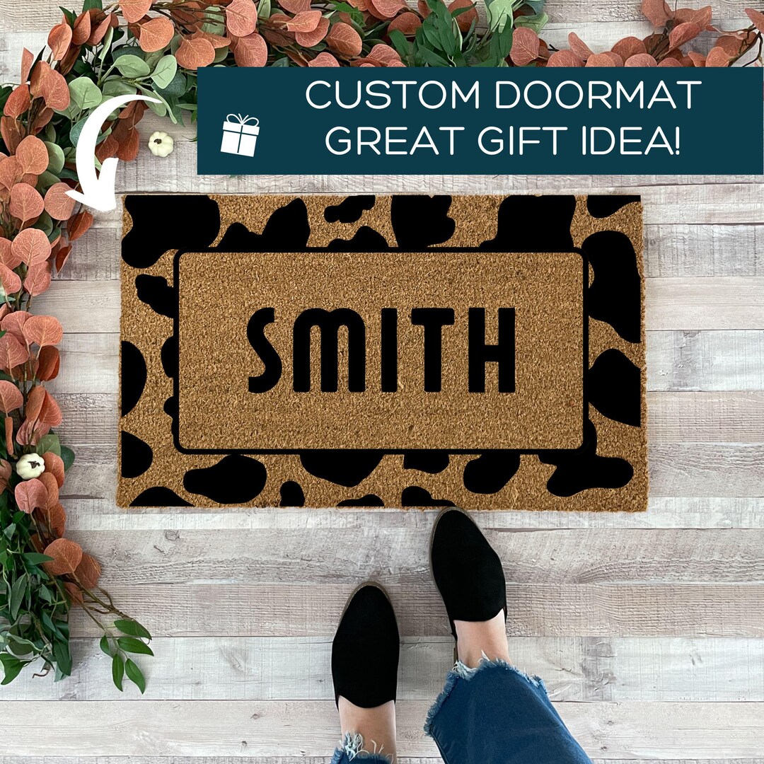 Cow Print Address Doormat, Personalized Last Name or House Number Mat ...