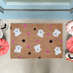 Pink Halloween Doormat, Ghost Welcome Mat, Halloween Decor Outdoor ...