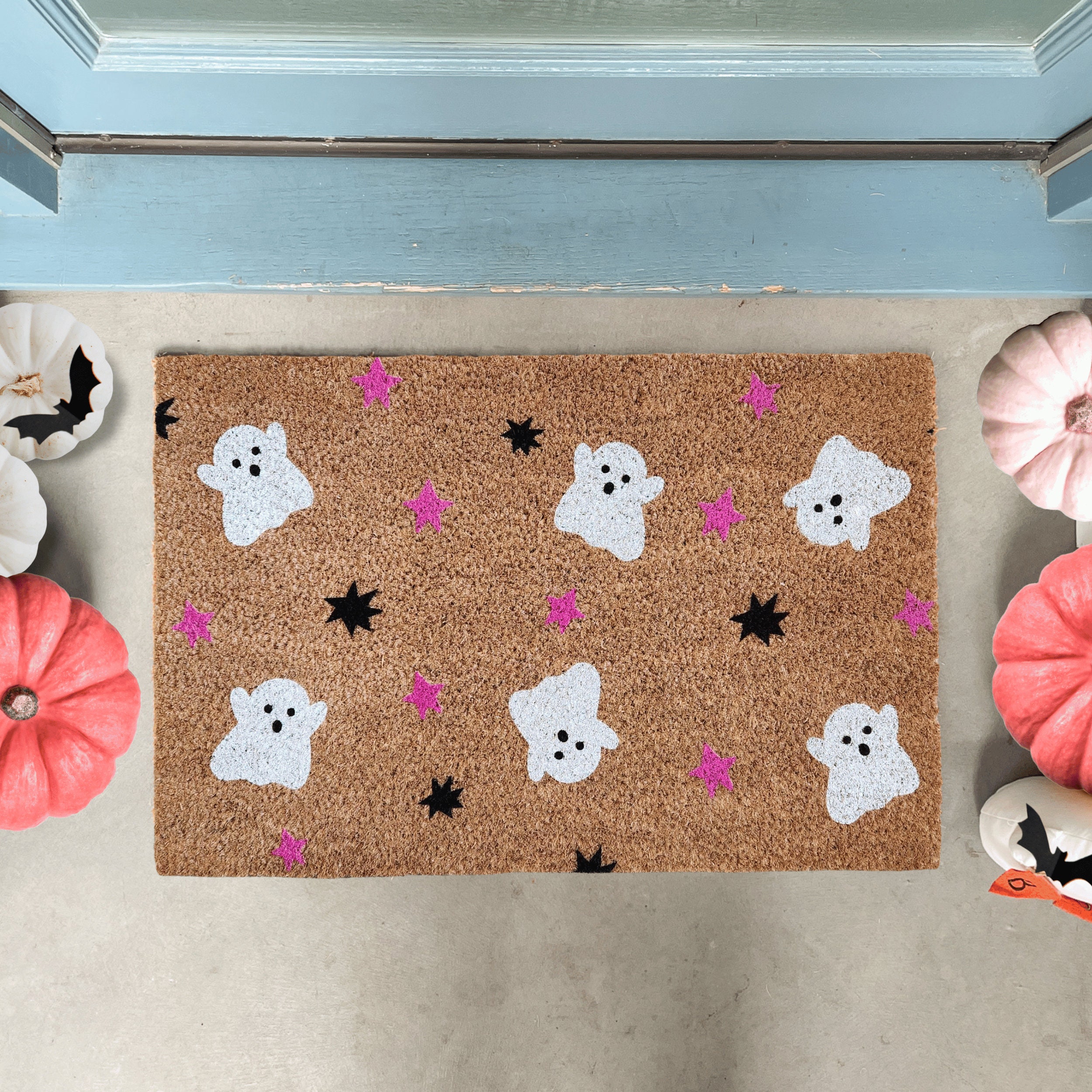 Pink Halloween Doormat, Ghost Welcome Mat, Halloween Decor Outdoor ...