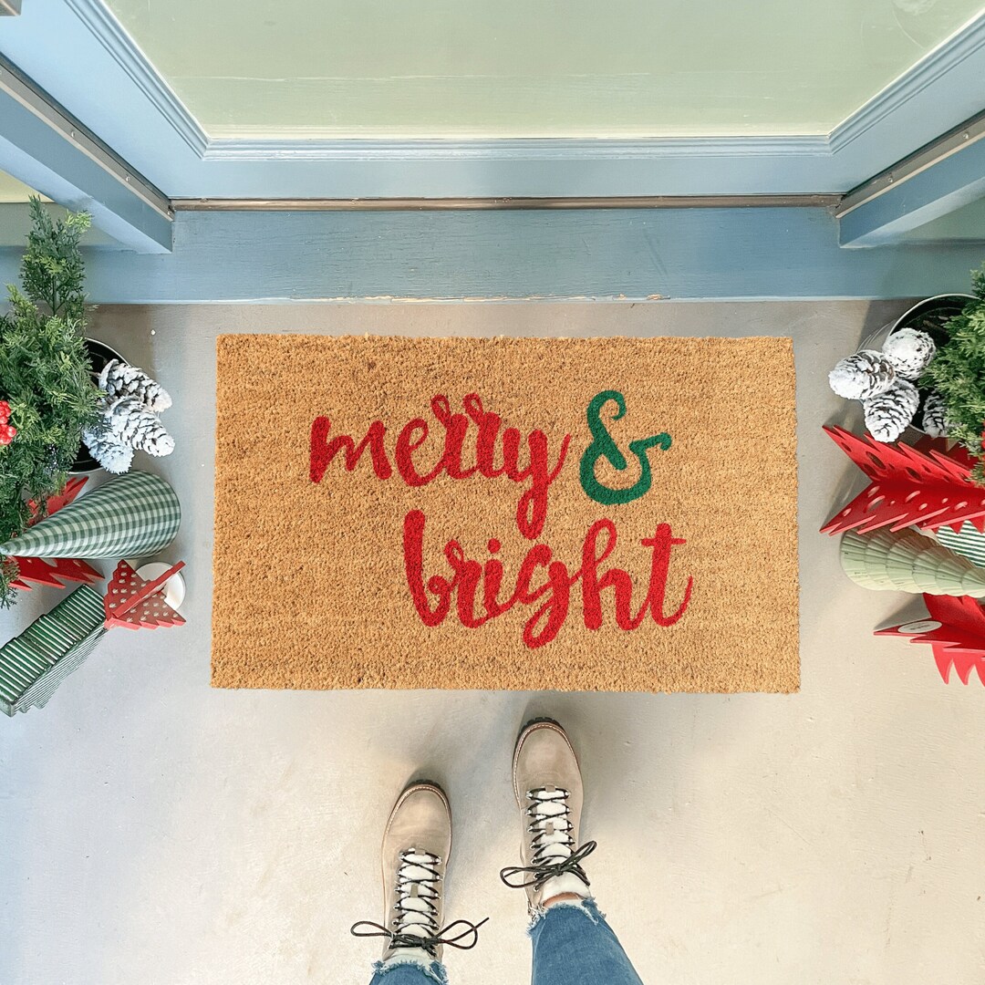 Christmas Doormat Merry and Bright Doormat Christmas Decor - Etsy