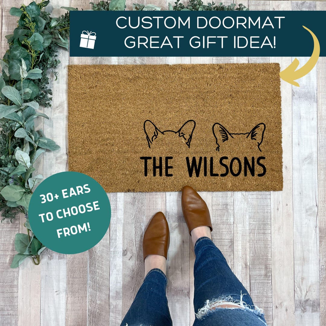Custom Cat Doormat, Cat Ear Door Mat, Personalized Cat Gift, Last Name ...