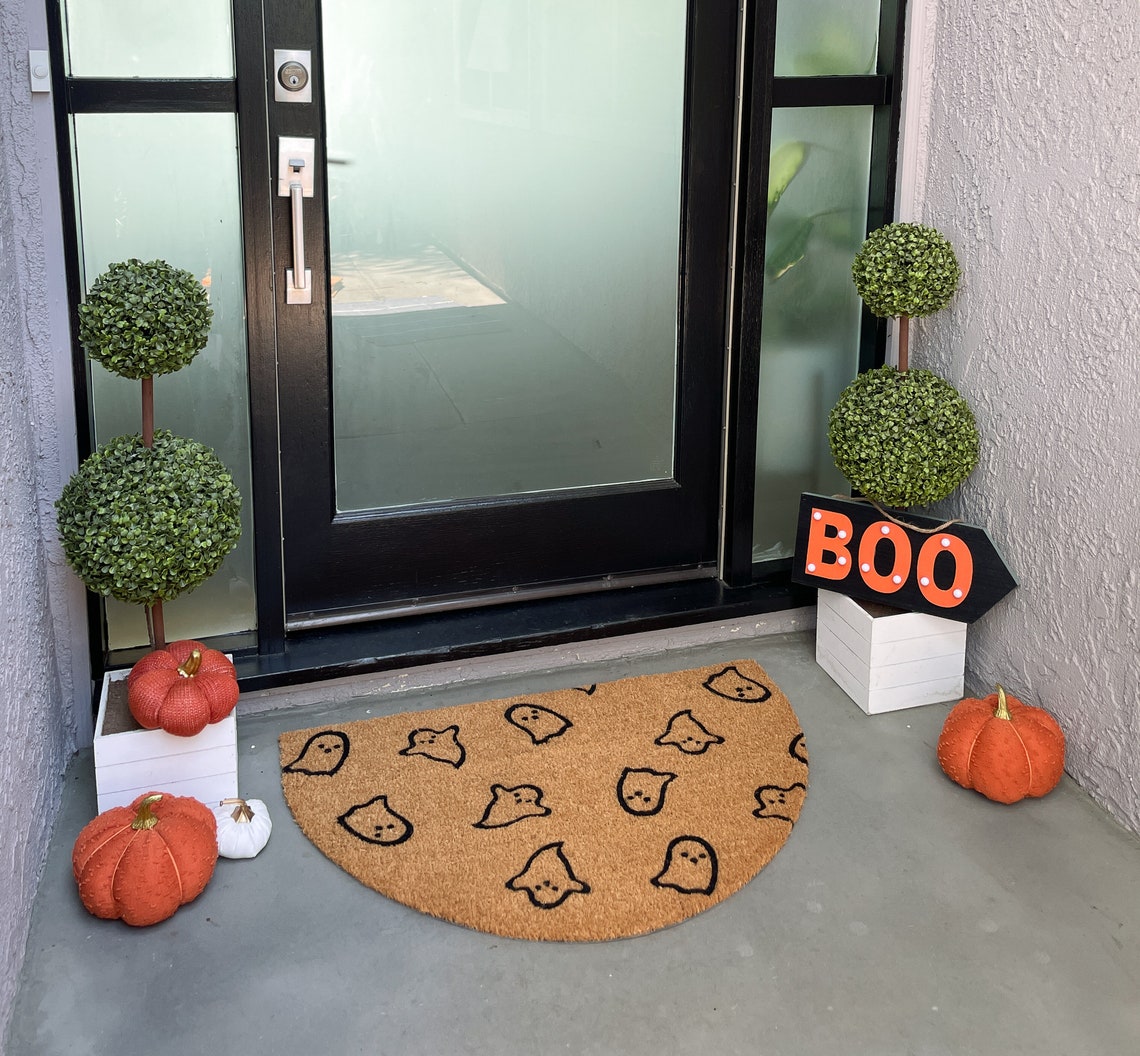 Halloween Doormat for Front Porch Ghost Welcome Mat Half - Etsy