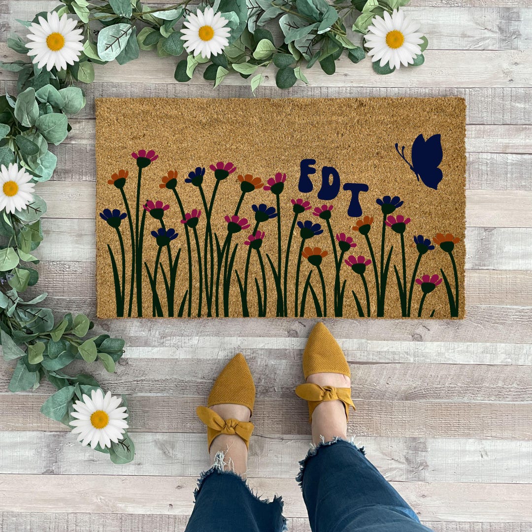 Floral FDT Coir Doormat With Butterfly, Subtle Political Welcome Mat ...