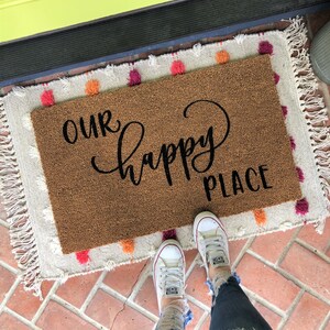 Our Happy Place Doormat, Farmhouse Doormat Outdoor, Housewarming ...