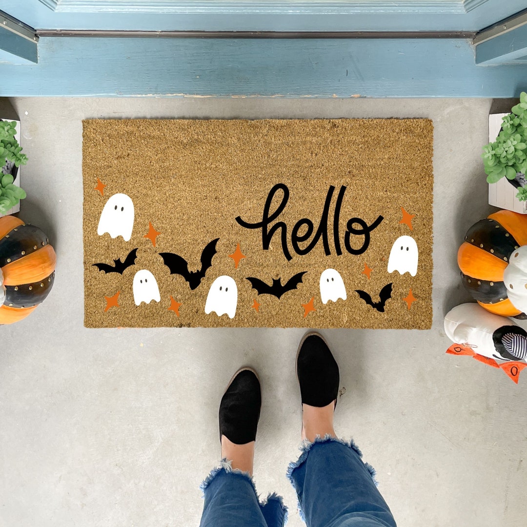Halloween Doormat Bats, Ghost Welcome Mat, Outdoor Doormat, Fall Door ...