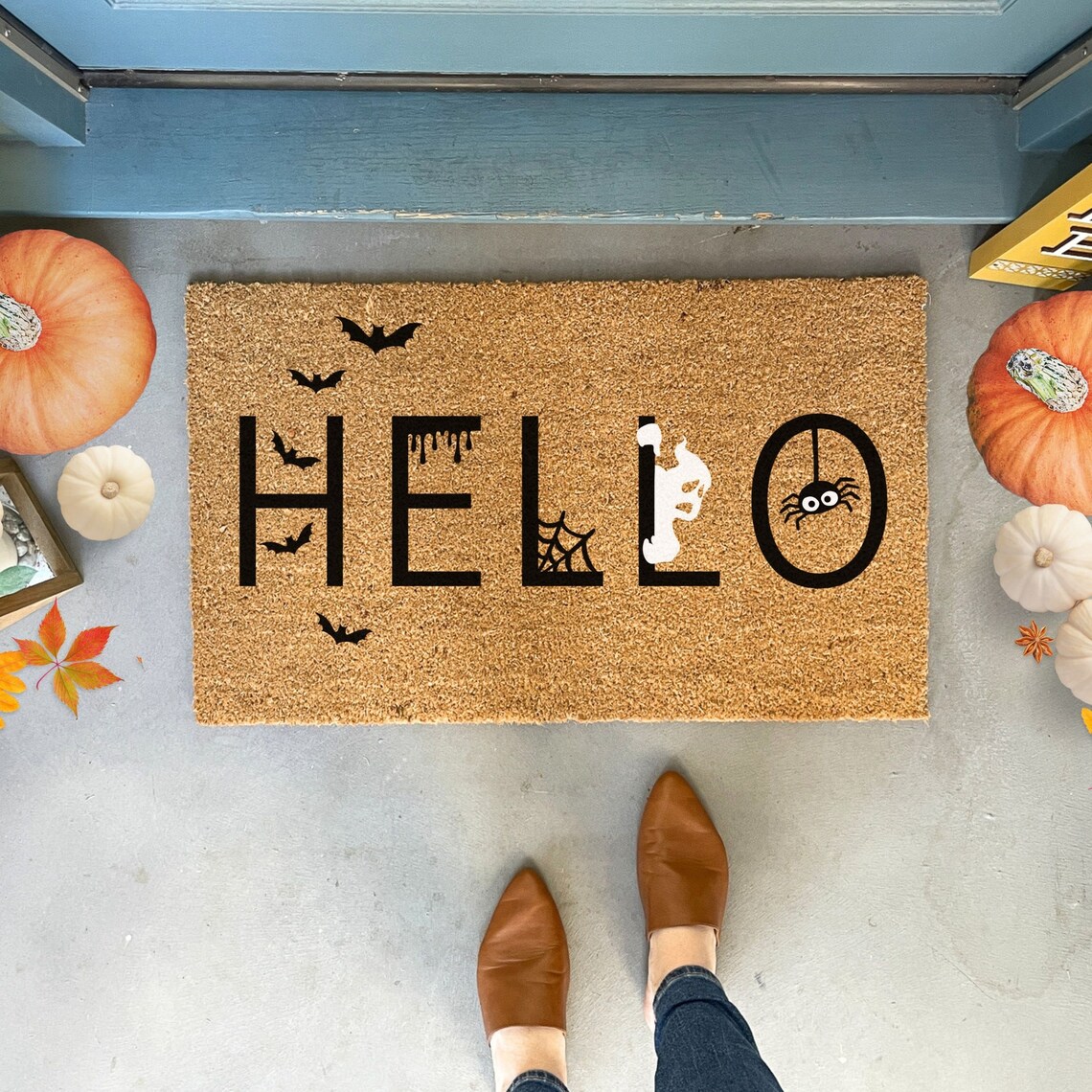 Halloween Doormat Ghost, Outdoor Door Mat, Halloween Front Porch Decor ...