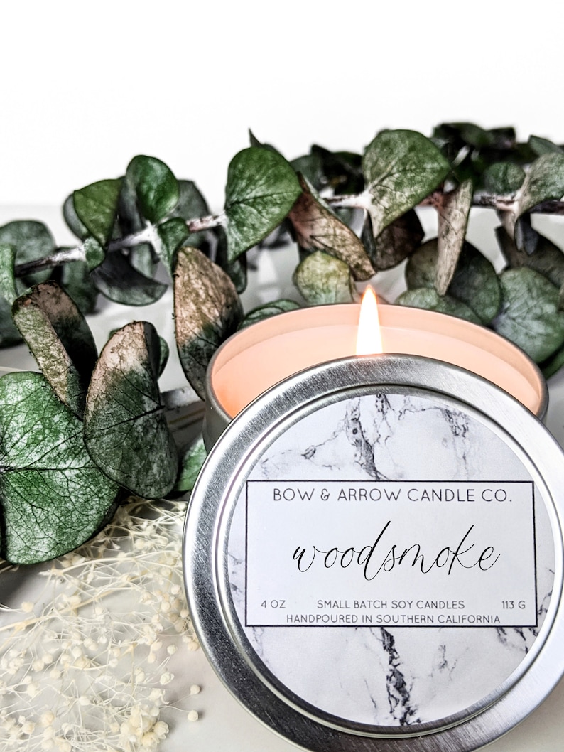 4 Oz Natural Soy Candle Woodsmoke Scented | 4 Oz Tin Candle | Campfire ...