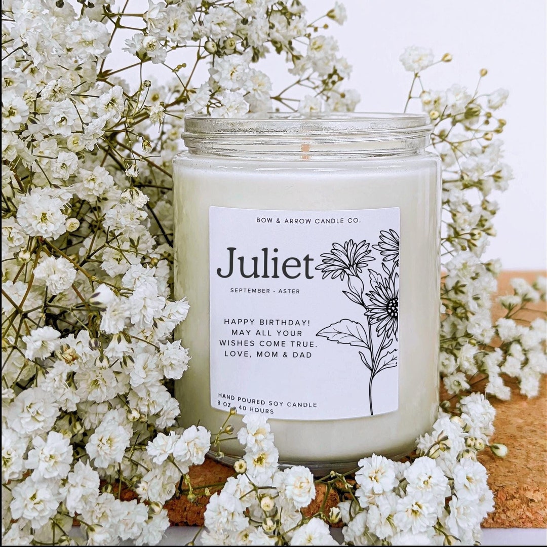 September Birth Month Flower Candle With Custom Name Text ...