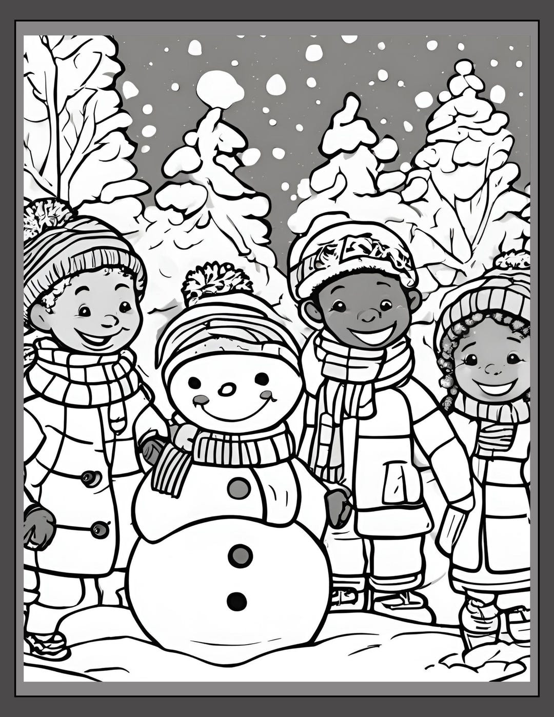 Children Making a Snowman Coloring Pages - Etsy