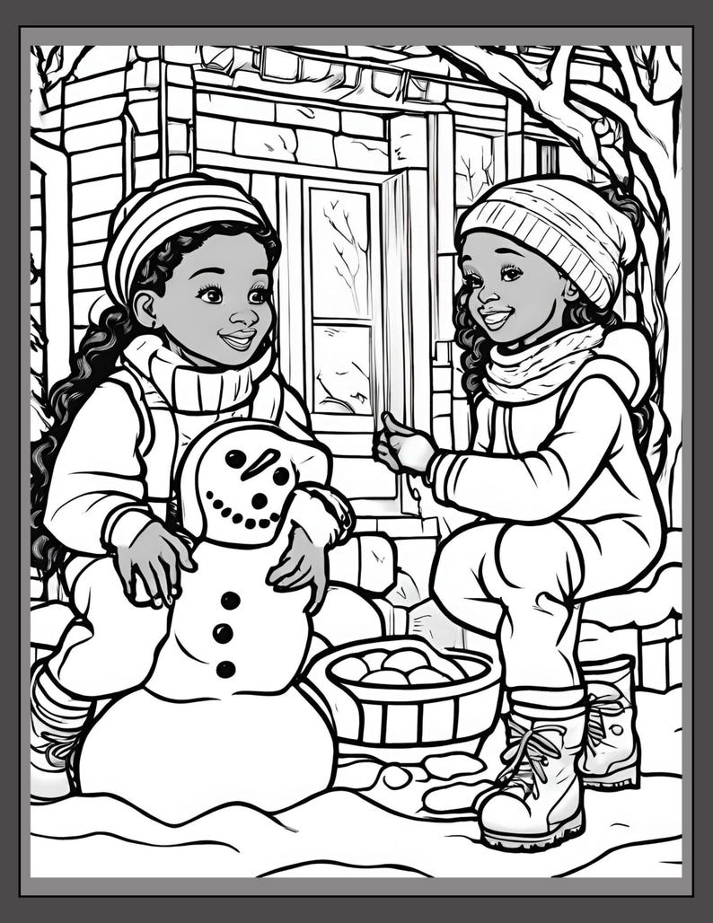 Children Making a Snowman Coloring Pages - Etsy