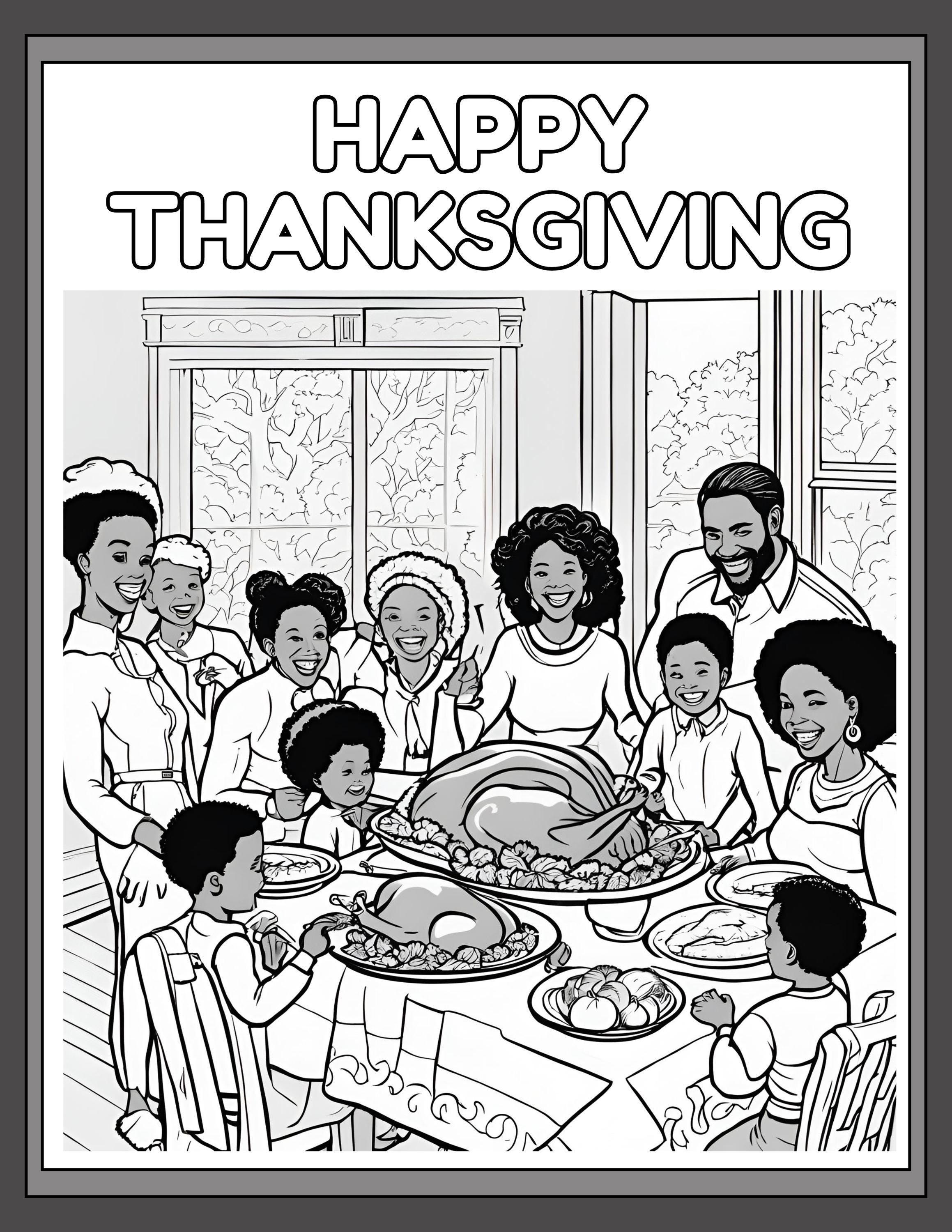 Black Thanksgiving Day Coloring Pages - Etsy