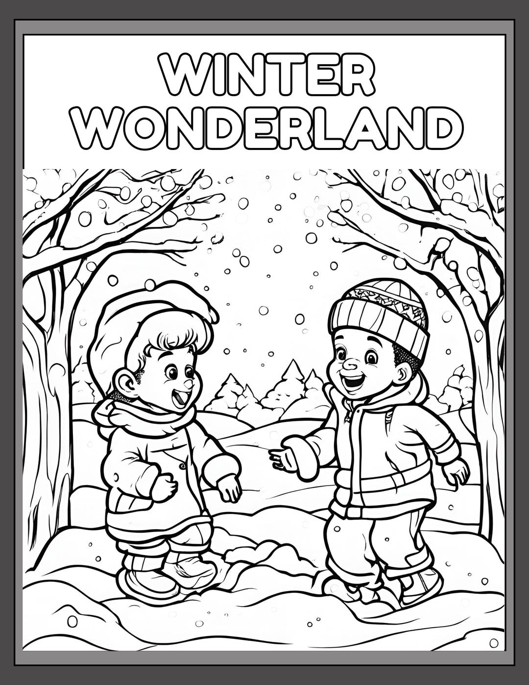 Children Playing in Snow Coloring Pages, Winter Wonderland - Etsy