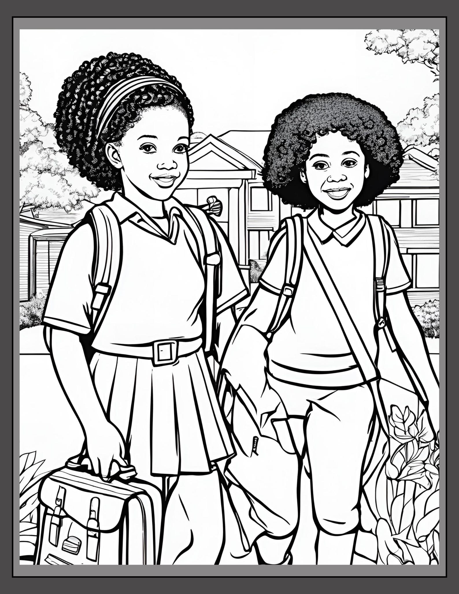 Black Children Back to School Coloring Pages - Etsy
