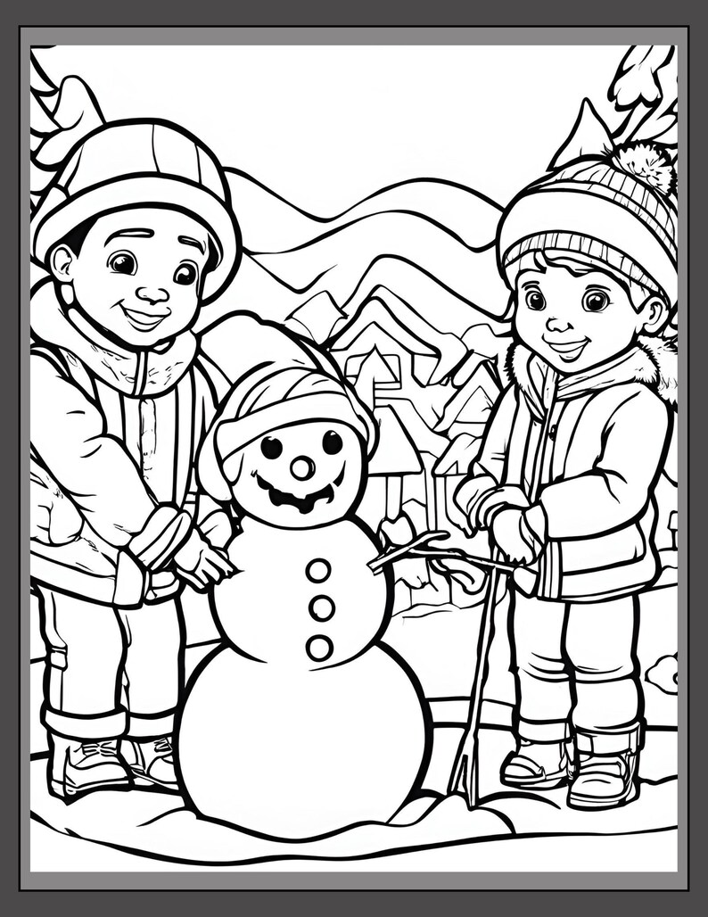 Children Making a Snowman Coloring Pages - Etsy