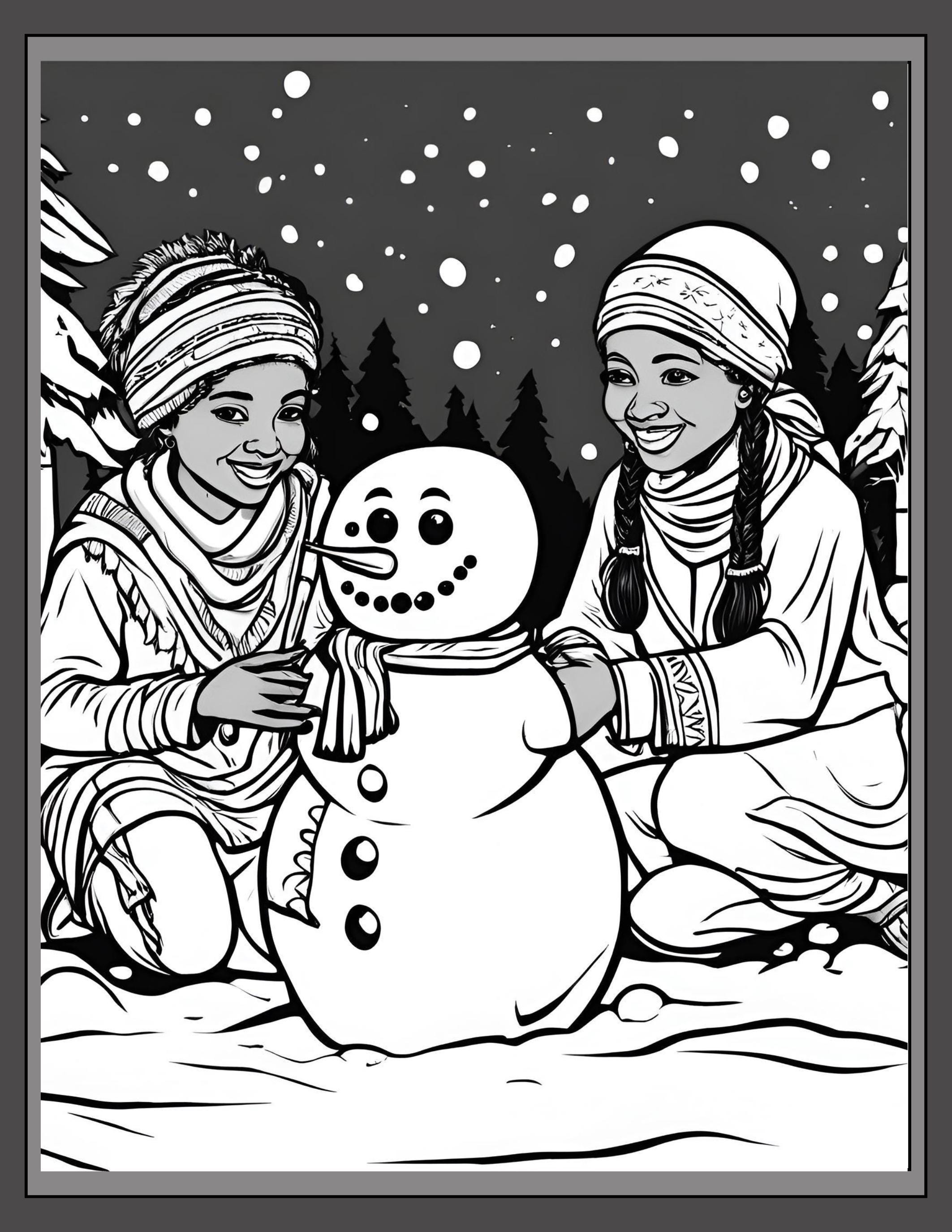 Children Making a Snowman Coloring Pages - Etsy