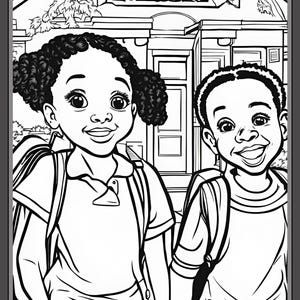 Black Children Back to School Coloring Pages - Etsy