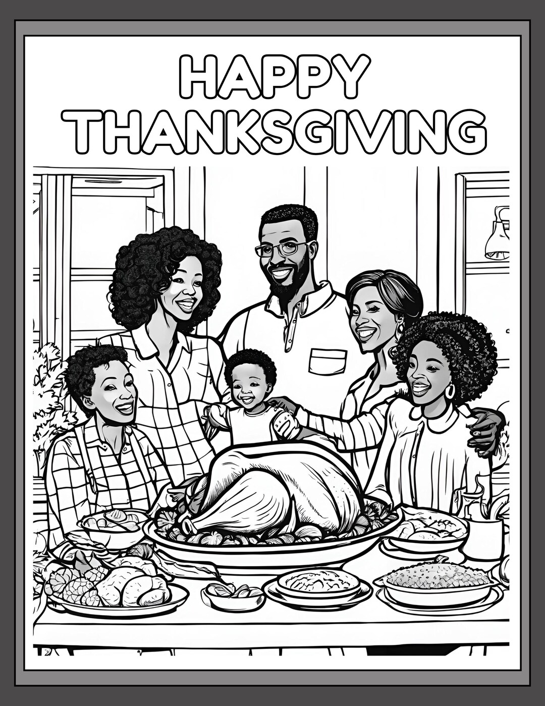 Black Thanksgiving Day Coloring Pages - Etsy