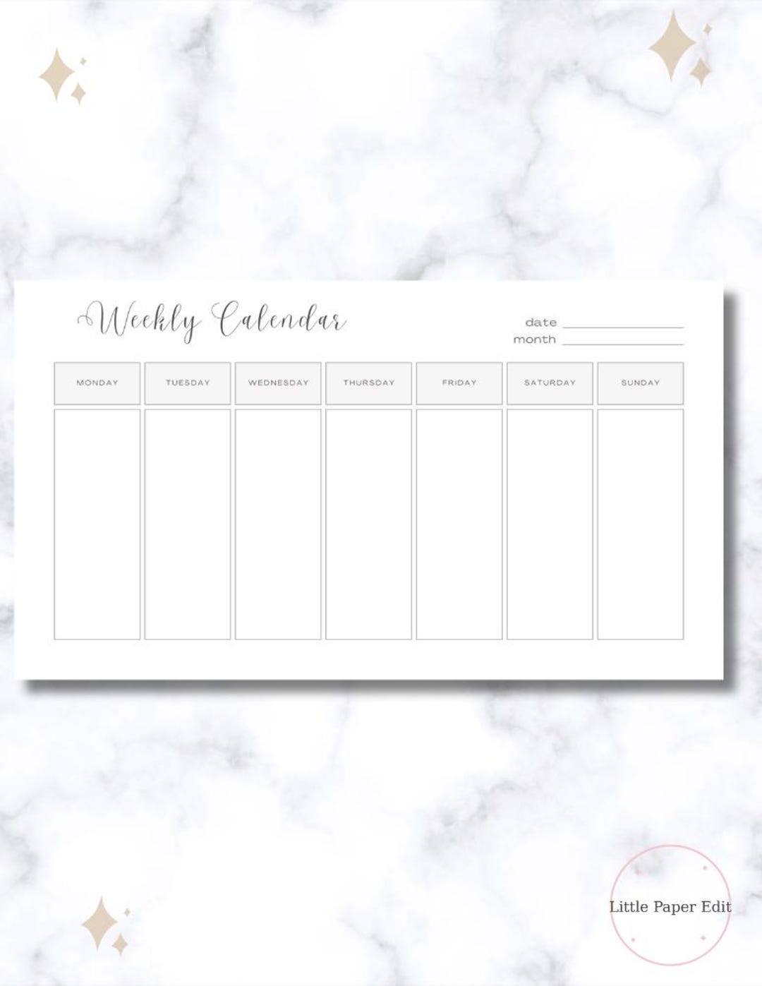 Weekly Calendar - Monday & Sunday Start Date - Weekly Tracker - Print ...