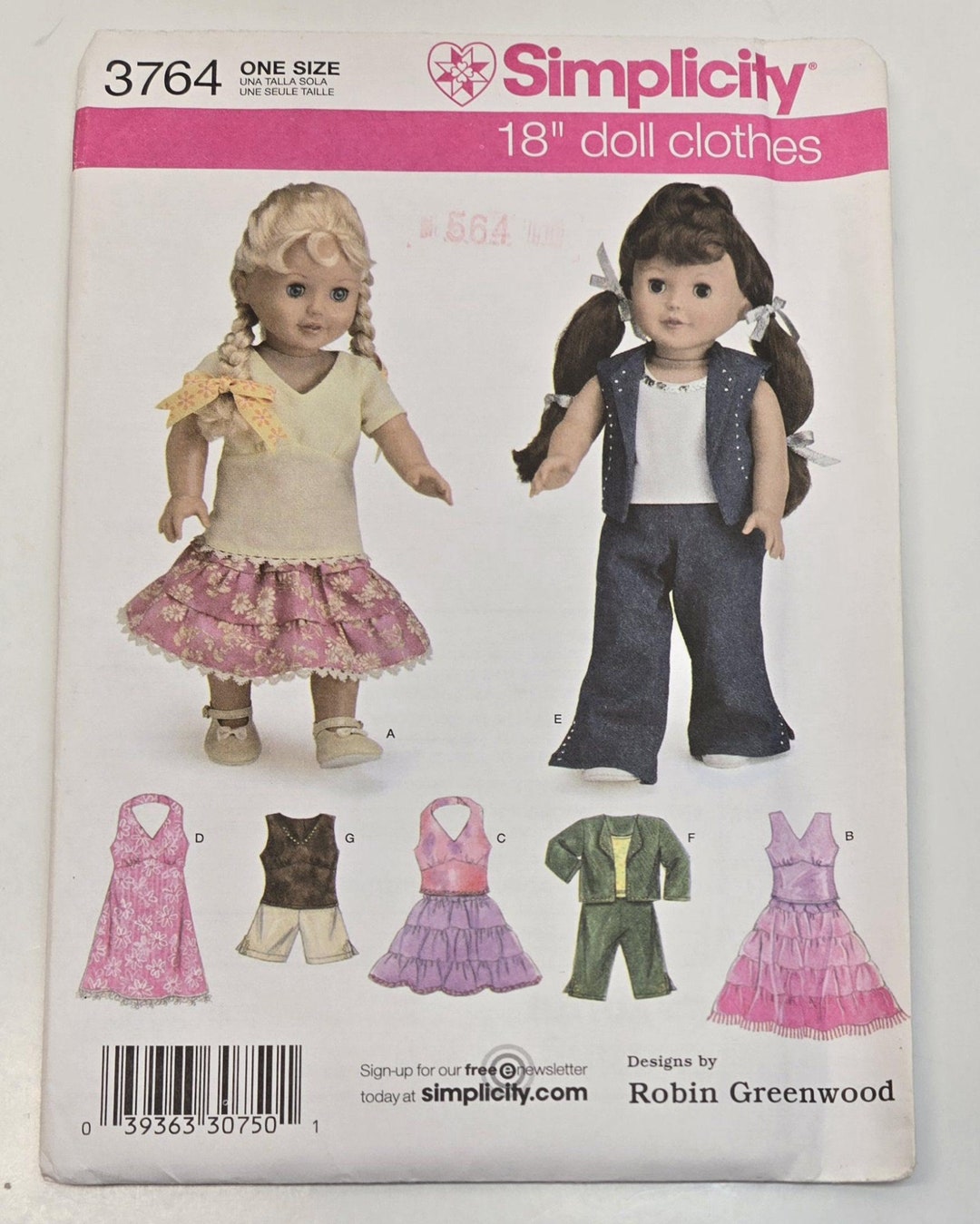 Simplicity Sewing Pattern 3764 for 18 Doll Clothes - Etsy