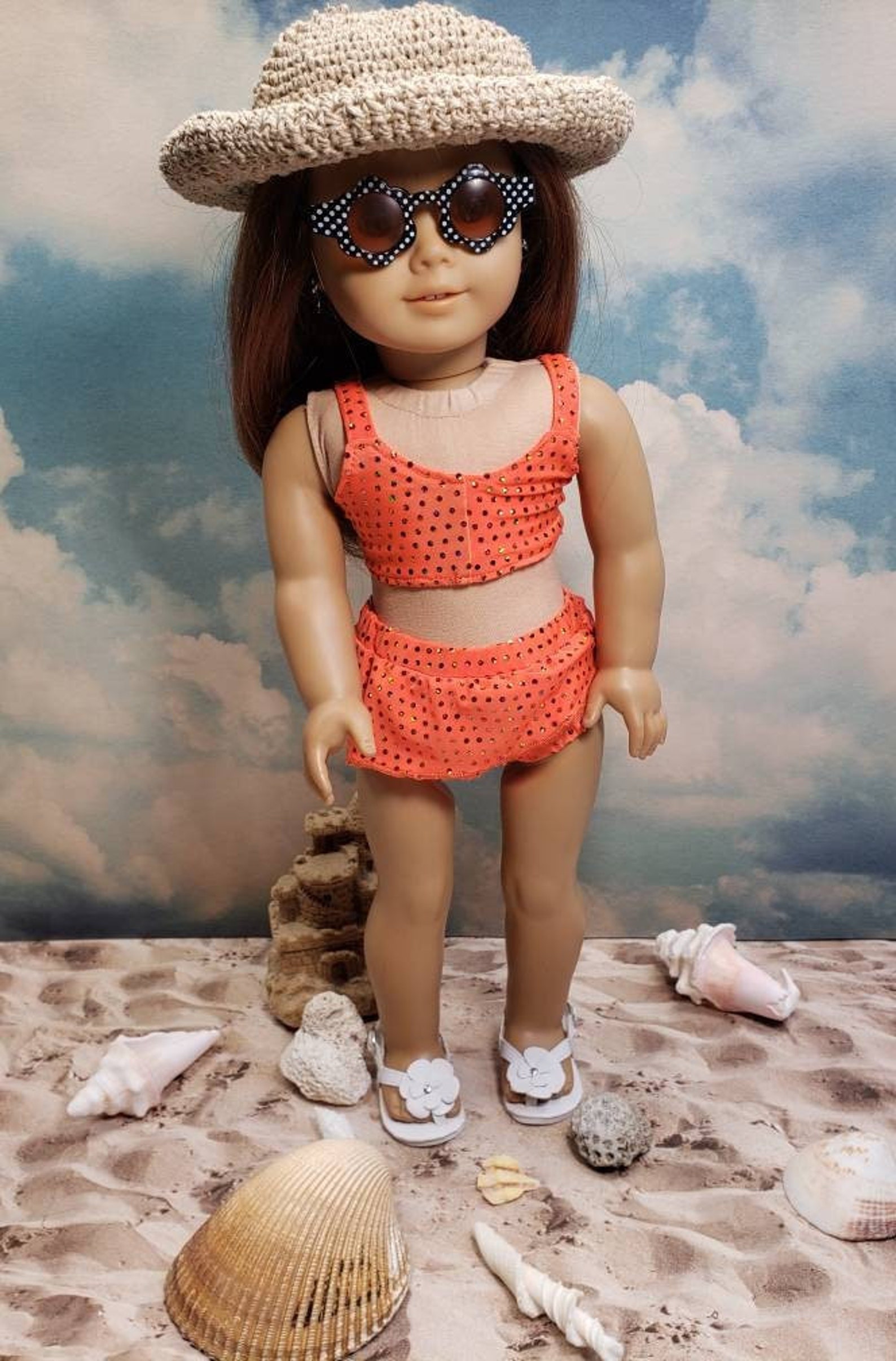 Stylish 2 Piece Doll Swim Suit With Sandals and a Crocheted - Etsy