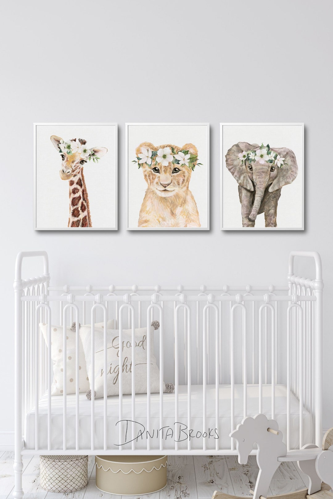 Flower Crowned Animal Art Print Set of 3 Featuring the Giraffe, Lion ...