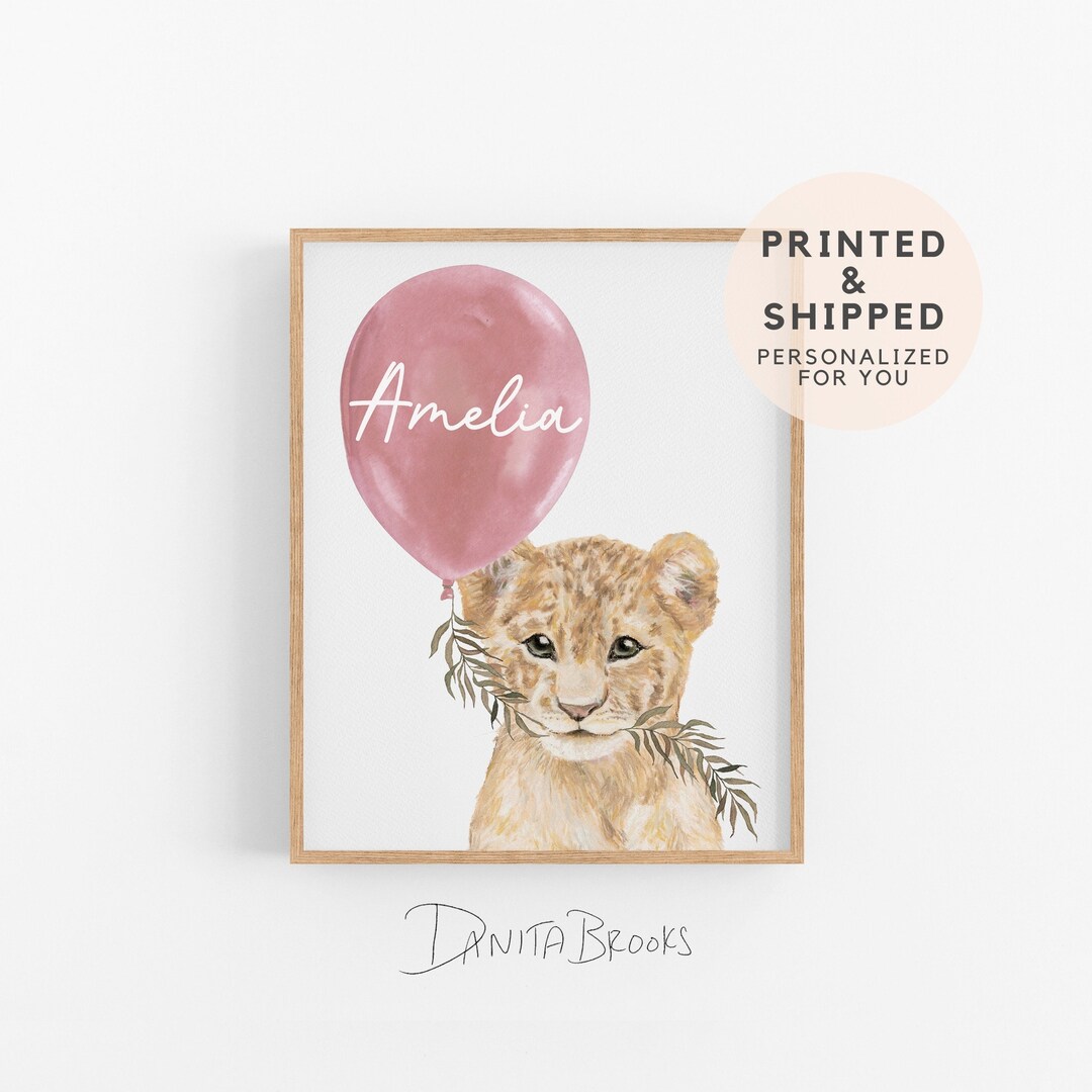 Custom Name Baby Lion Art Print Personalized Safari Animal Lion Cub ...
