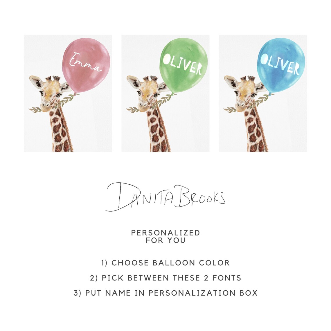 PERSONALIZED Giraffe Print, Giraffe Painting Safari Animal Art Print ...