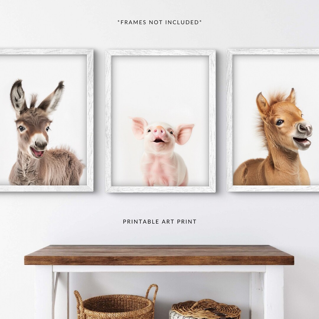 Farm Animals Print Set of 3, Printable Animal Prints for Farm Theme ...