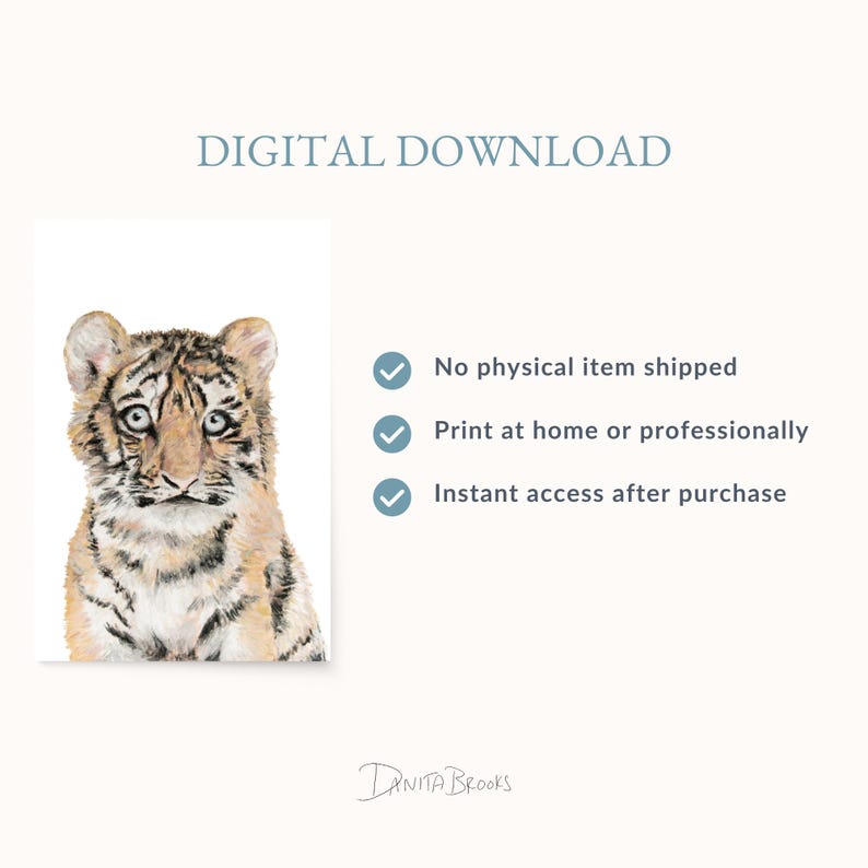 Tiger Cub Nursery Art Printable Nursery Wall Art, Safari Baby Animal ...