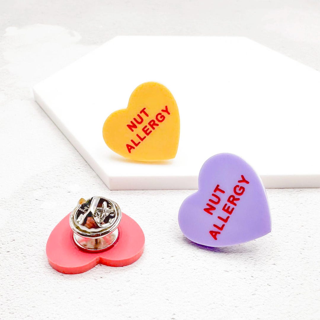 Awareness Pin for Nut Allergy Heart Pins Badges Nuts Peanut Allergies ...
