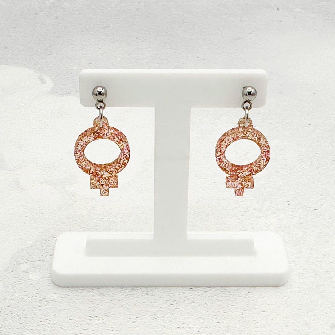 Female Gender Earrings for Women Transgender Trans Pink Glitter Acrylic ...