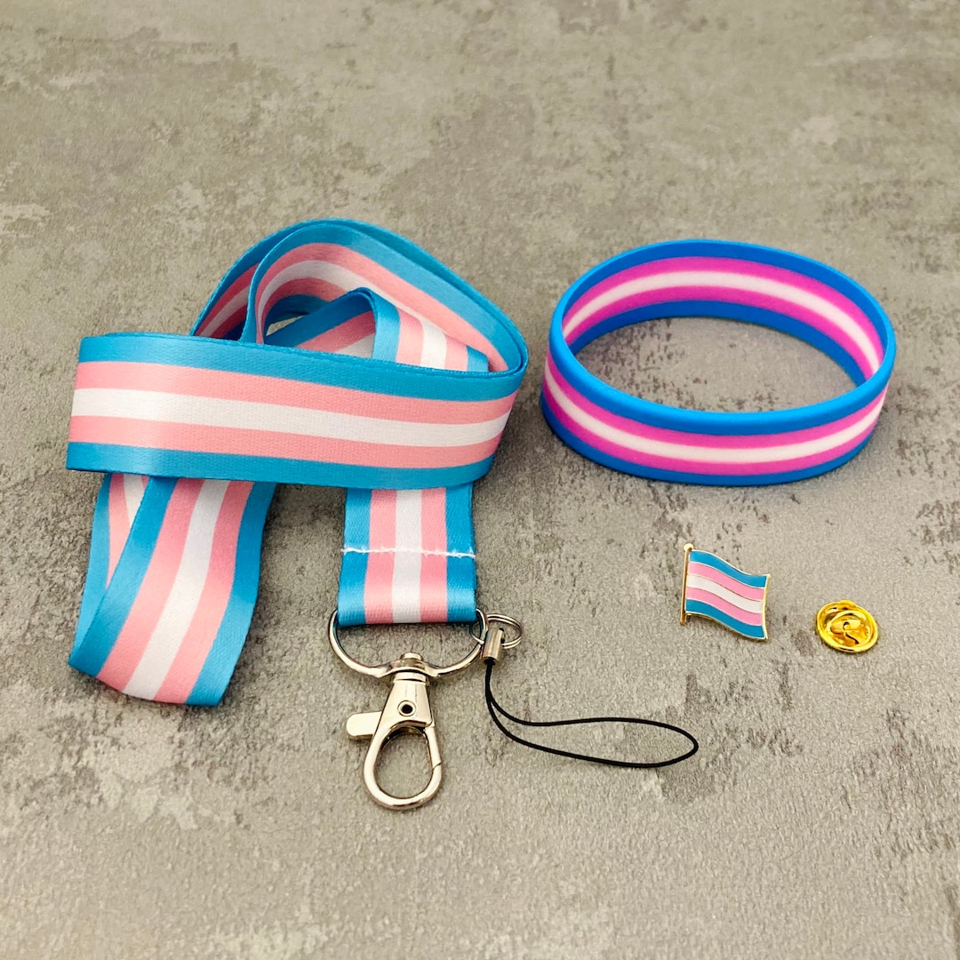 Transgender Gift Set Lanyard Wristband Flag Pin LGBT Blue Pink White ...