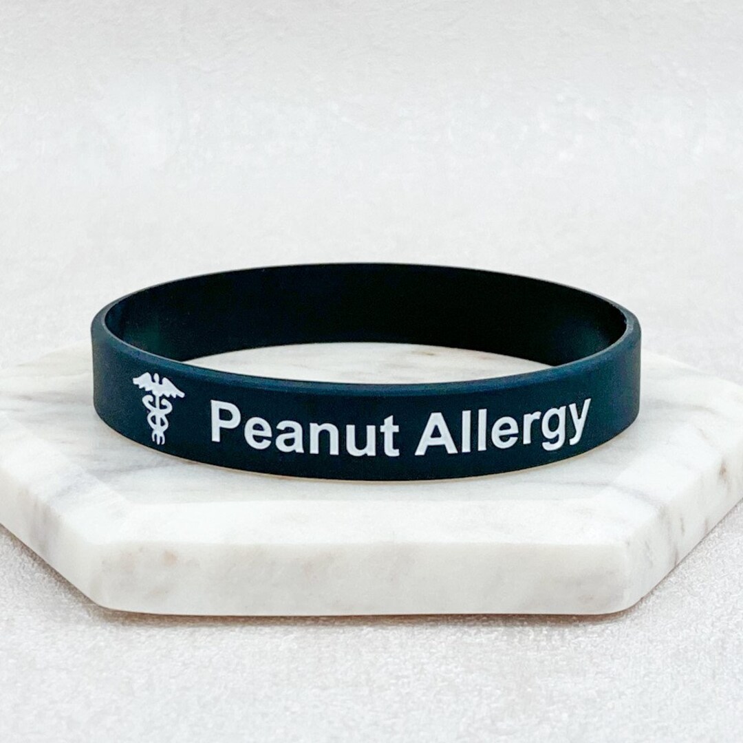 Peanut Allergy Medical Alert Wristband: Black Silicone ID Band for Men ...