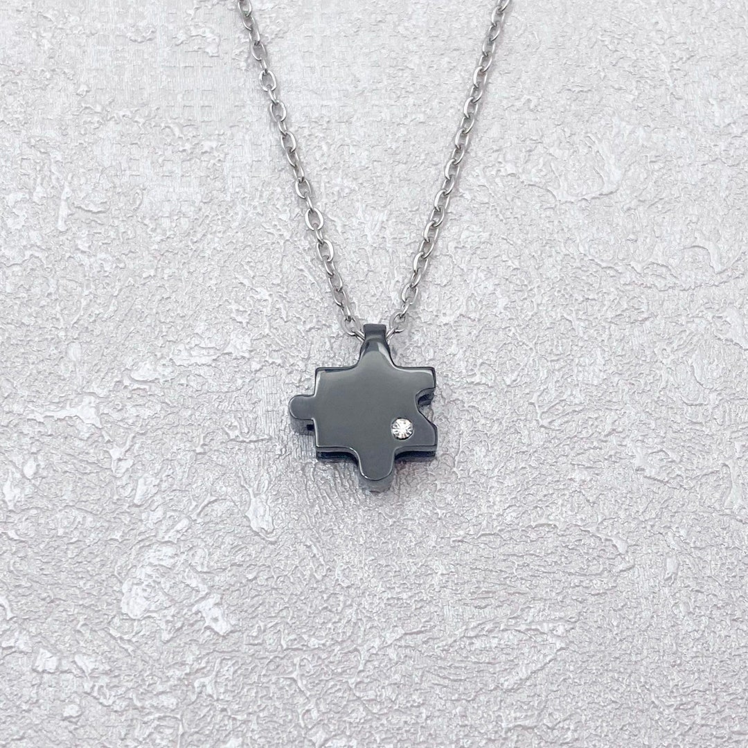 Autism Jigsaw Crystal Necklace Black ASD Aspergers Support Awareness ...