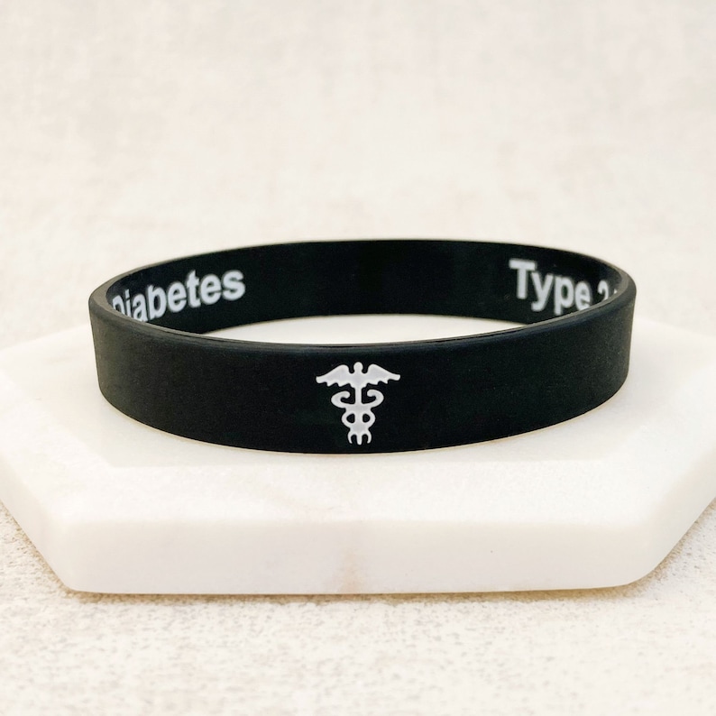 Type 2 Diabetes Silicone Medical Alert Wristband, Hidden Message (202mm ...