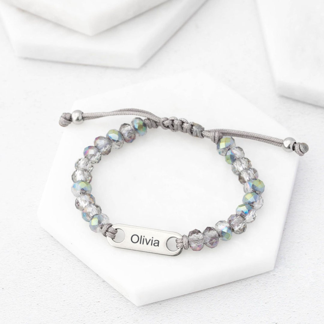 Personalized Beaded Bracelet for Girls, Engraved Charm Jewelry, Haze - Etsy